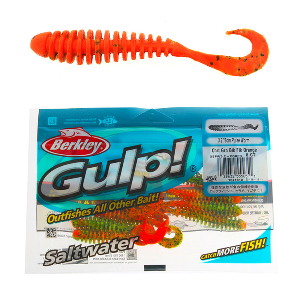 Buy Berkley Gulp Pulse Worm Soft Bait 8cm Qty 8 Chartreuse Green Black ...