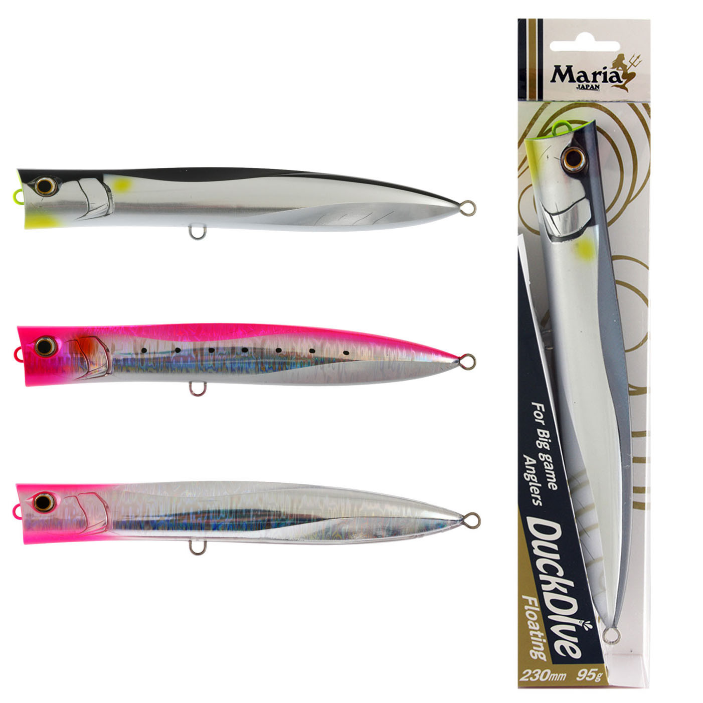 Buy Maria DuckDive Slim Popper Lure 230mm 95g online at Marine-Deals.co.nz