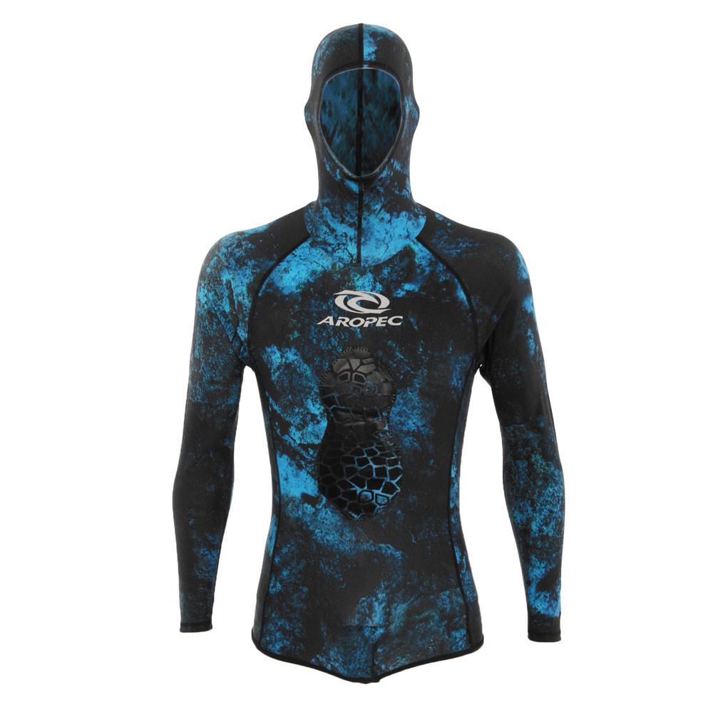 Buy Aropec UV Hooded Mens Spearfishing Wetsuit Top Camo Blue Large ...