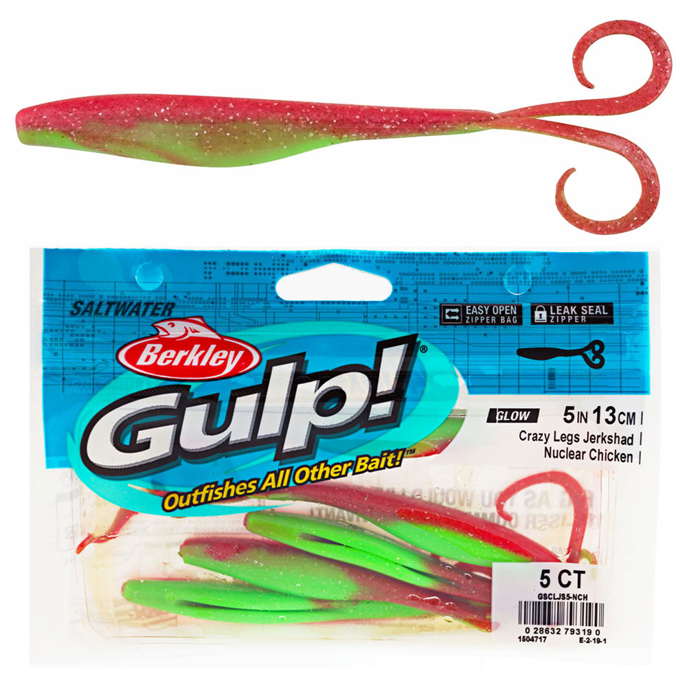 Berkley Gulp Crazy Legs Jerk Shad Soft Bait Pack 13cm Nuclear Chicken ...