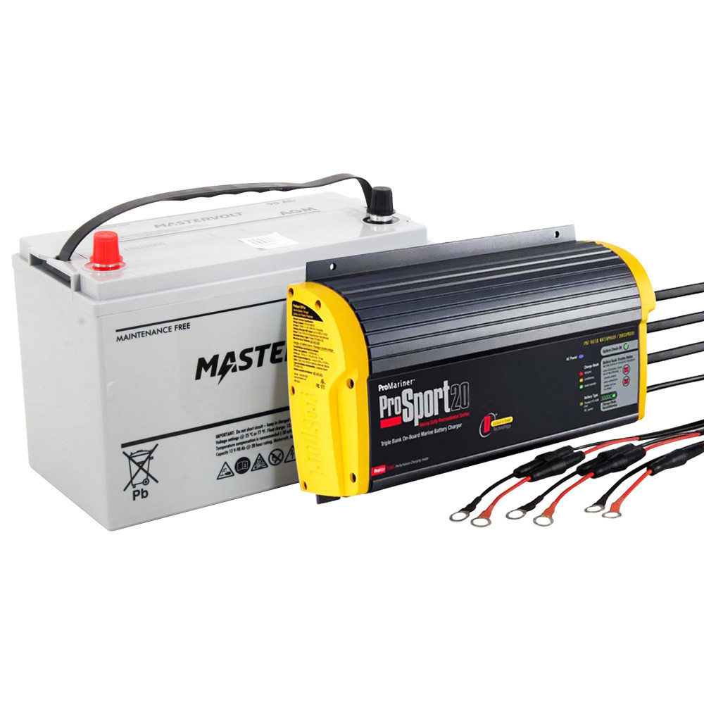 Buy Mastervolt AGM Battery and ProMariner ProSport Charger with Cables ...