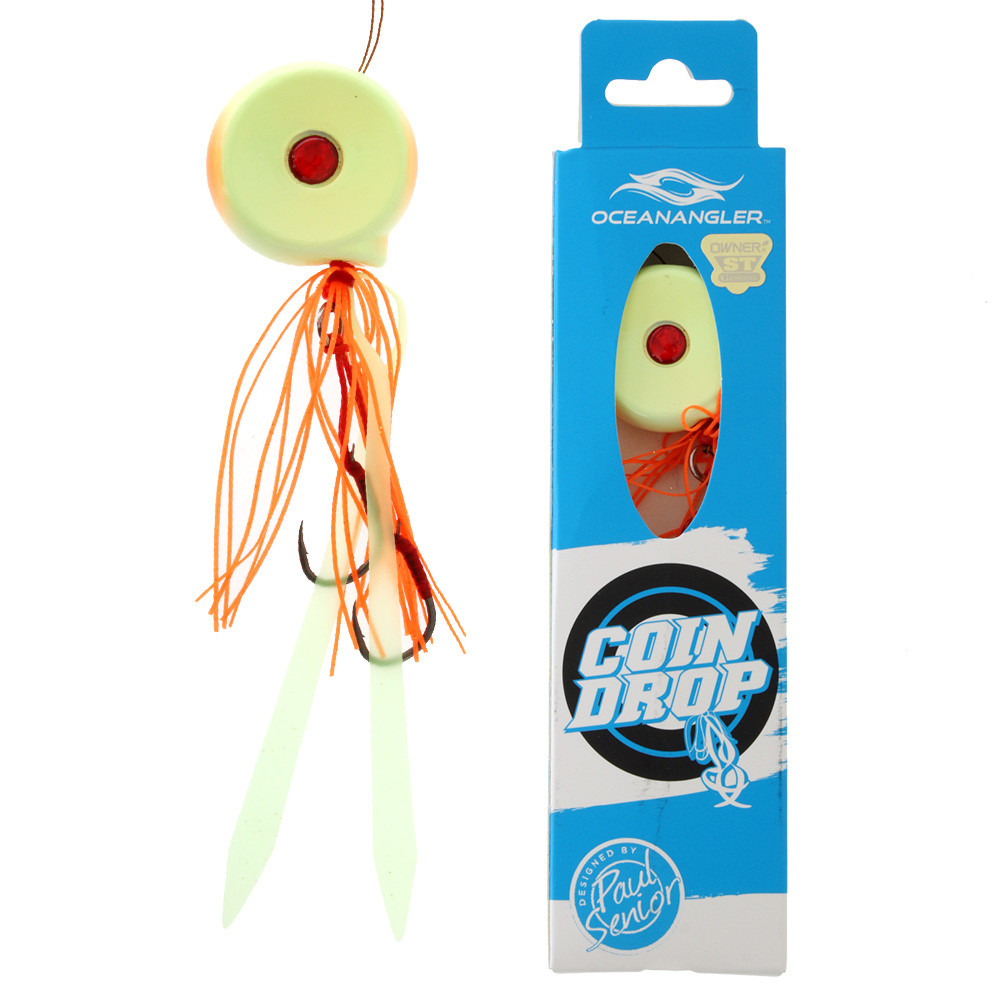 Ocean Angler Coin Drop Slider Lure 180g Orange/Glow White - Slow Jigs ...