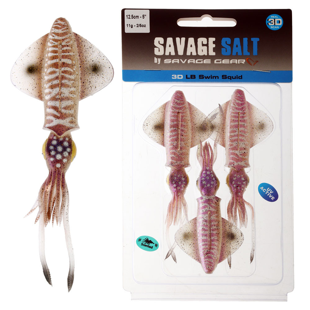Savage Gear 3D Live Swimming Squid Soft Bait 12.5cm Qty 3 Cuttlefish ...