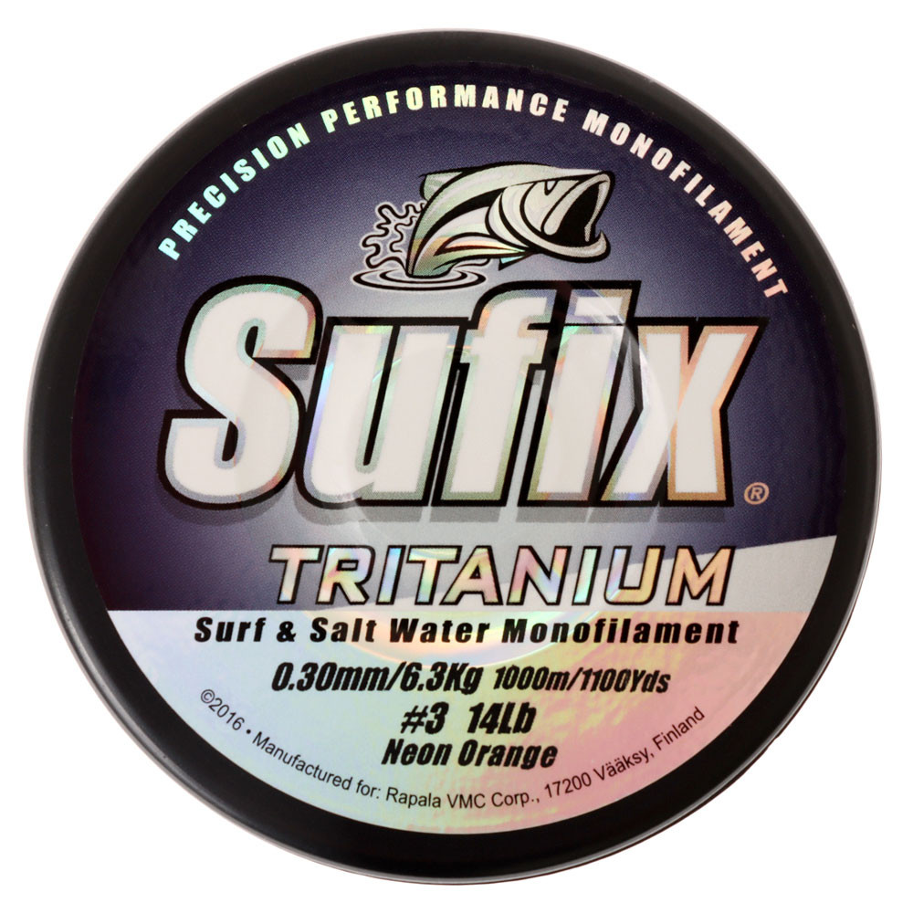 Buy Sufix Tritanium Surf Monofilament Neon Orange 1000m 0.30mm 6.3kg online at Marine-Deals.co.nz