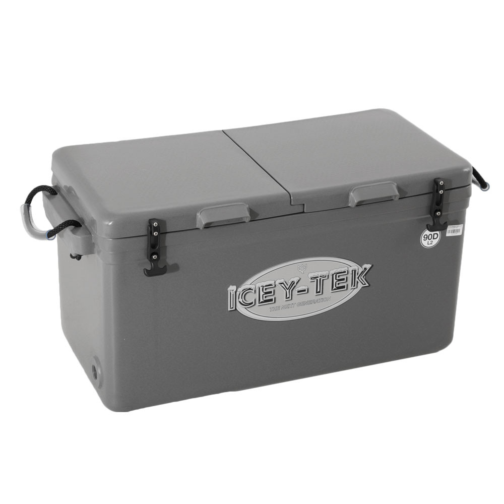 Icey-Tek Two Compartment Chilly Bin with Split Lid 90L Grey - Chilly ...