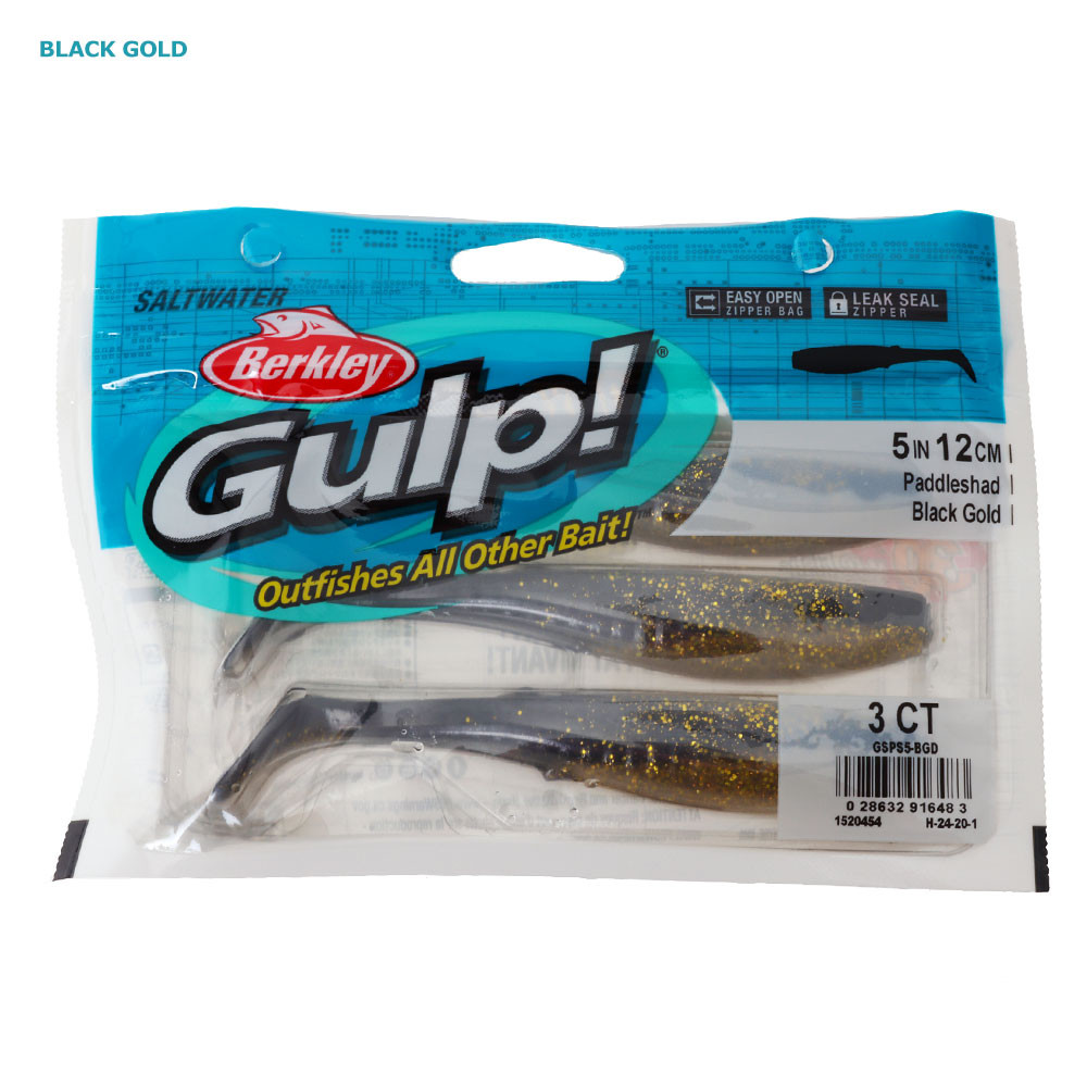 Berkley Gulp Paddleshad Soft Bait 13cm Black/Gold Qty 3 - Packs - Soft ...