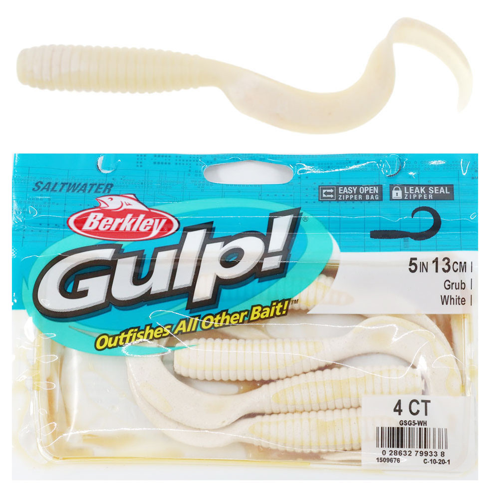 Buy Berkley Gulp Grub Soft Bait 5in/13cm Qty 4 White online at Marine ...