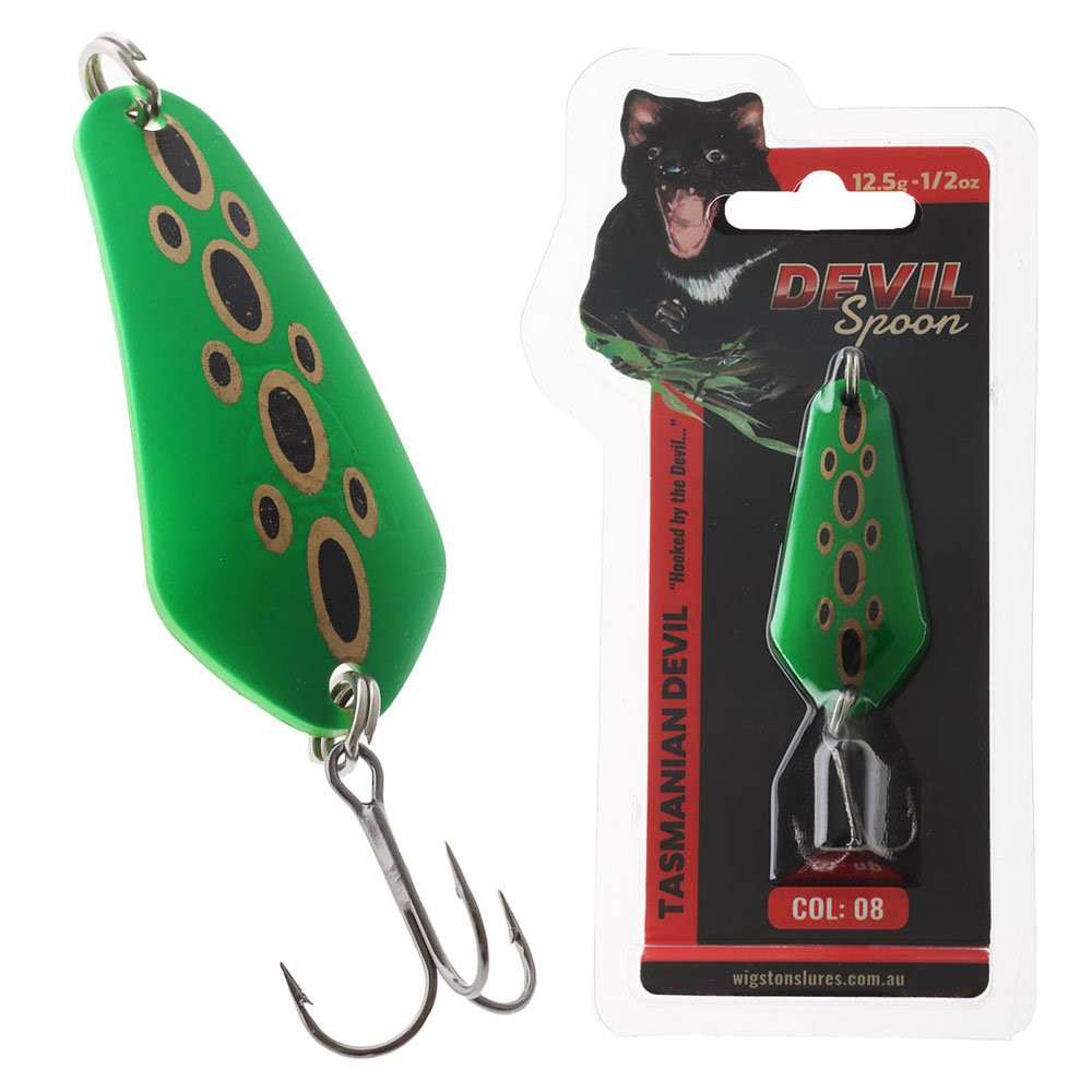 Tasmanian Devil Devil Spoon 08 12.5g Lime Frog - Trout & Salmon Lures ...
