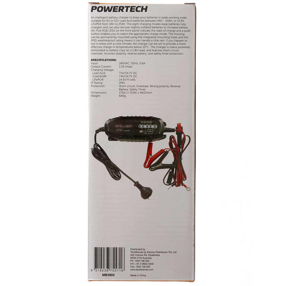 Buy Powertech 8-Step Intelligent Lead Acid and Lithium Battery Charger ...