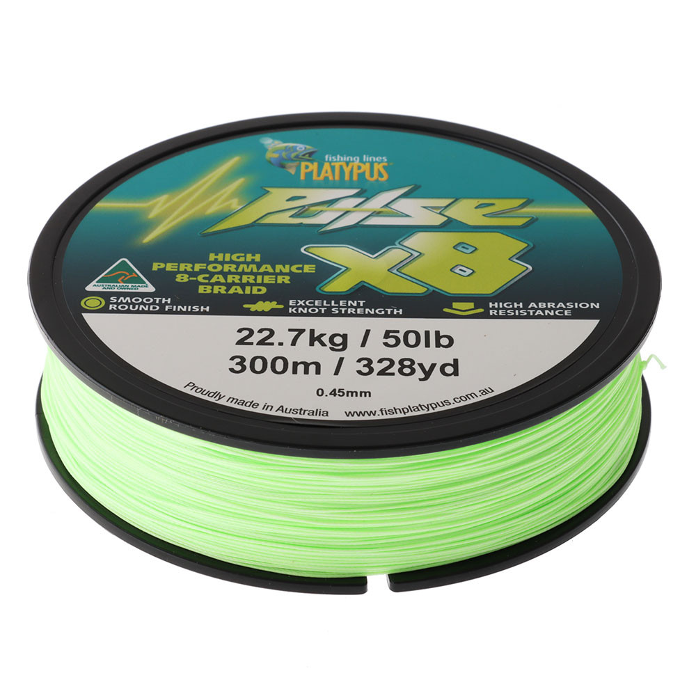 Platypus Pulse X8 Braid Aussie Green 300m 50lb - Braid - Braid, Lines ...