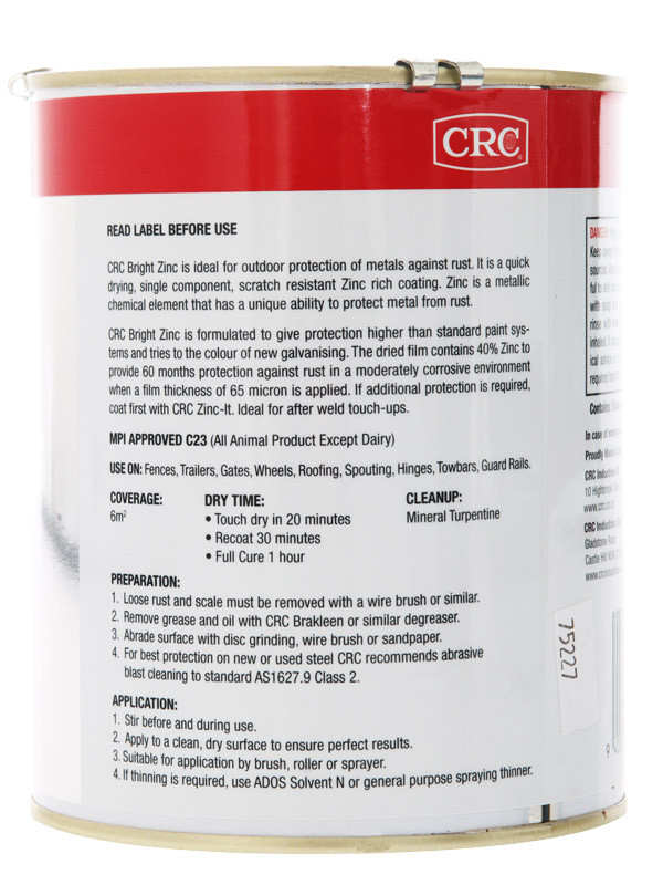Buy CRC Bright Zinc Galvanic Rust Protection 1L online at Marine-Deals ...
