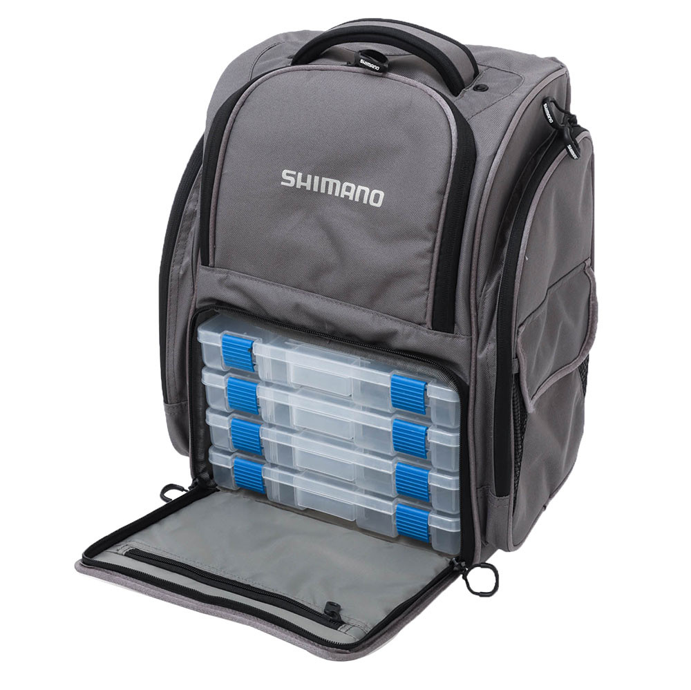 Shimano Tackle Backpack with 4 Tackle Trays Grey - Tackle Bags - Tackle ...