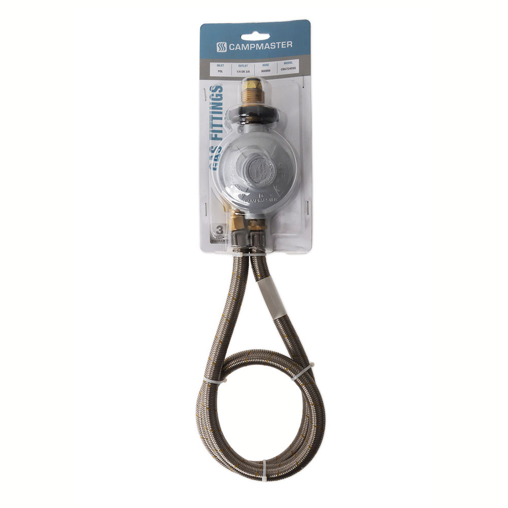 Campmaster BSP Gas Regulator POL Regulator with 900mm Stainless Steel ...