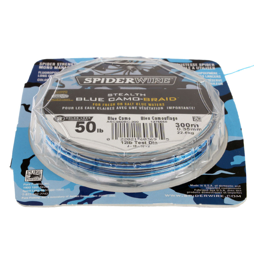Buy Spiderwire Stealth Blue Camo Braid 300m 50lb online at Marine-Deals.co.nz