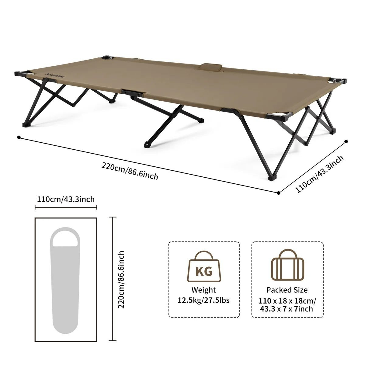 Naturehike Off the Ground Camp Stretcher Bed Single - Camp Stretchers ...