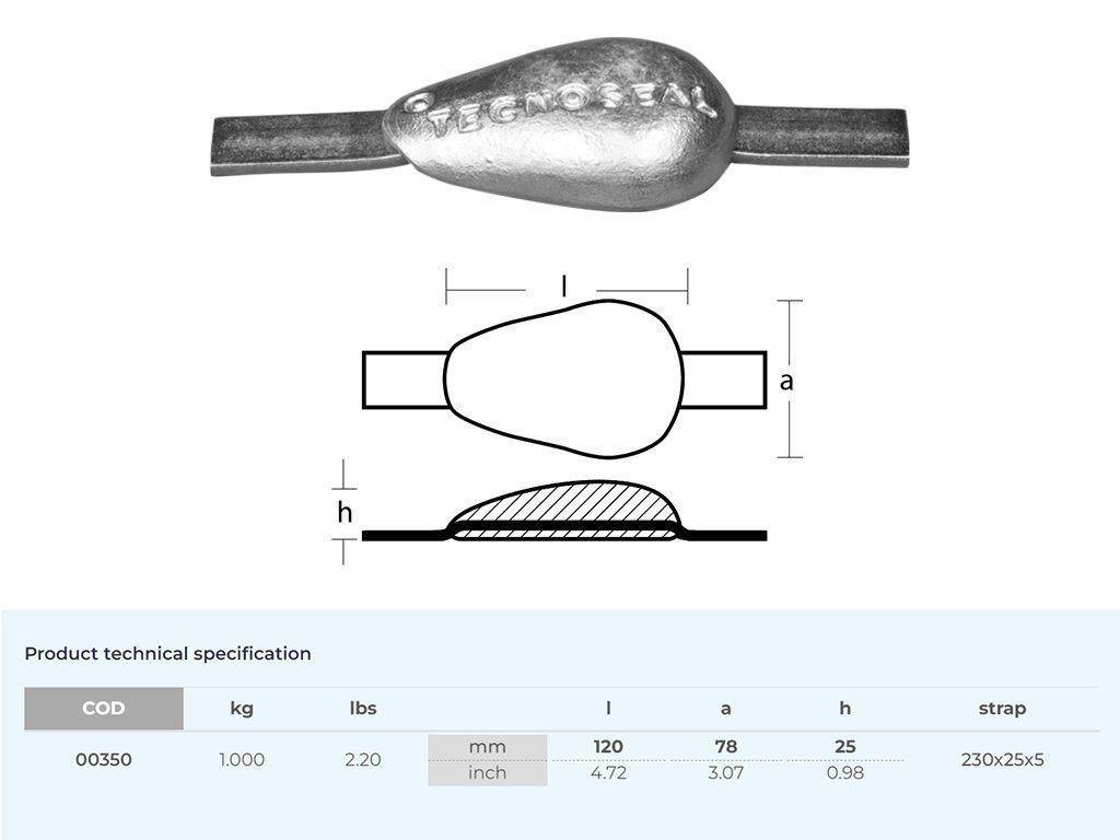 Tecnoseal Zinc Anode Weld-on - Anodes - Boating