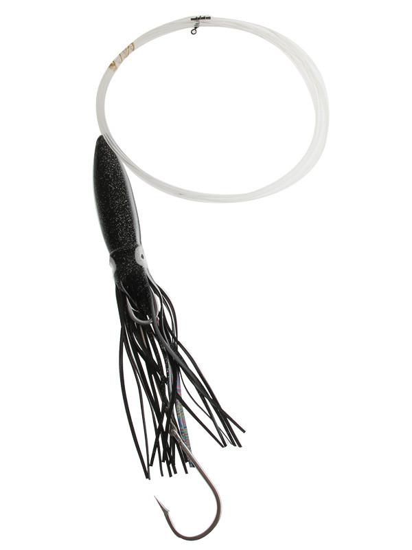 Bonze Swordfish Rig with Single J Hook and Squid Skirt Black Silver ...