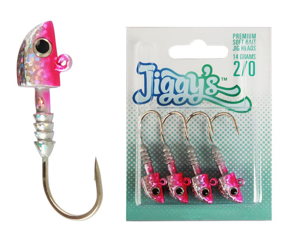 Buy Jiggy's Jig Heads 2/0 14g Pink Qty 4 online at Marine-Deals.co.nz