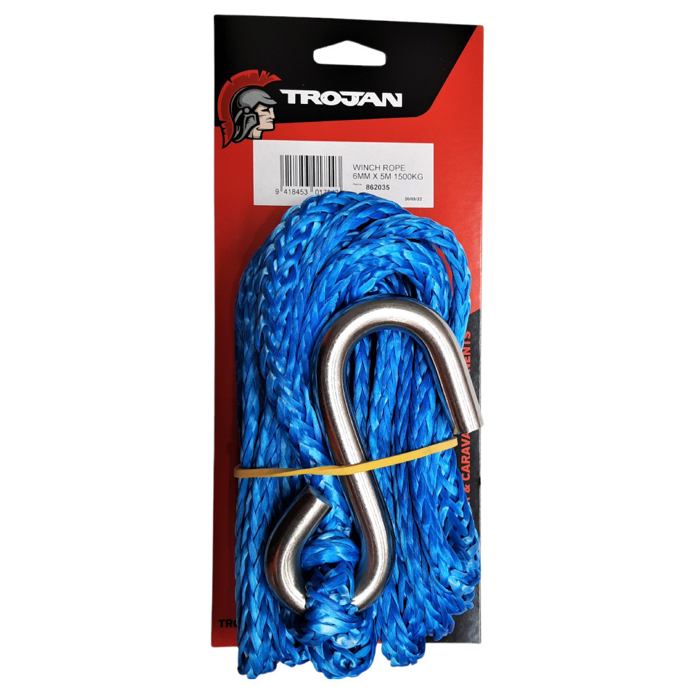 Buy Trojan Heavy Duty Trailer Winch Rope Blue 6mm x 5m online at Marine ...