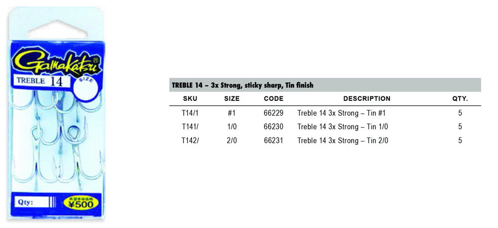 Buy Gamakatsu Treble 14 Hook 2/0 Qty 5 online at Marine-Deals.co.nz